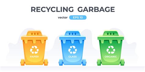 분리 및 재활용 쓰레기와 쓰레기에 대한 용기 다른 종류의 폐기물을 분류하기위한 쓰레기통 여러 가지 색상의 캔 심플한 모던 한 디자인 플랫 스타일 벡터 Eps10 그림입니다