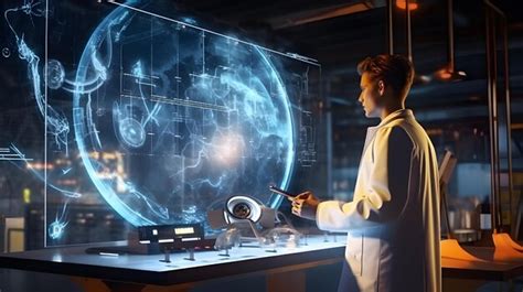 Premium Photo A Scientist In A Futuristic Workspace Conducting Deep Data Analysis