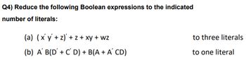 Answered Q Reduce The Following Boolean Expressions To The Indicated