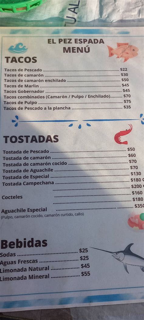 Menu At Mariscos Pez Espada Restaurant Tijuana