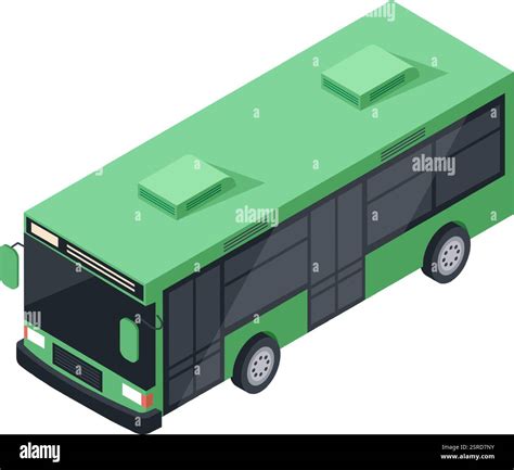 Green Isometric City Bus Waiting At The Bus Stop Public Transportation
