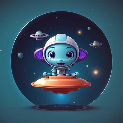 Cute Alien Riding Ufo In Space Cartoon Vector Icon Illustration Science