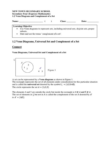 12 Venn Diagram And Complement Of A Set Pdf Set Mathematics