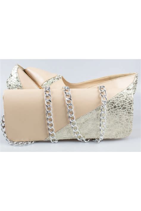 Set Plic Cu Lant Si Pantofi Din Piele Naturala Nude