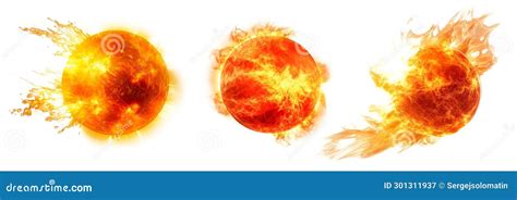 Set Of Different Surfaces Of The Sun With Solar Flares Close Up On A