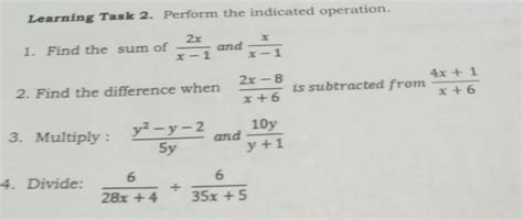 Solved Learning Task 2 Perform The Indicated Operation 1 Find The