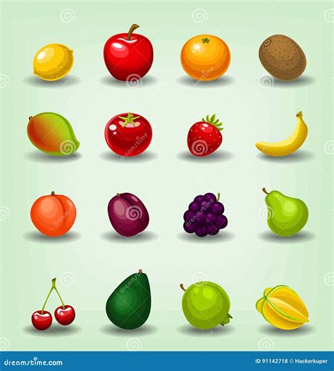 Vector Cartoon Realistic Fruit Template Collection Including Lemon