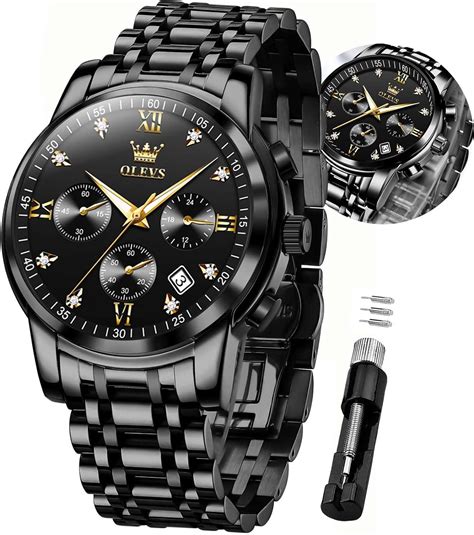 Mens Watches Luxury Business Stainless Steel Chronograph Moon Phase