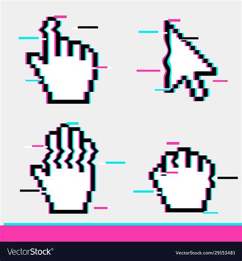 Pixel Glitch Mouse Hand And Arrow Cursor Icon Sign