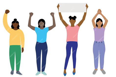 Набор чернокожих девушек в полный рост с поднятыми над головой руками девушки протестуют
