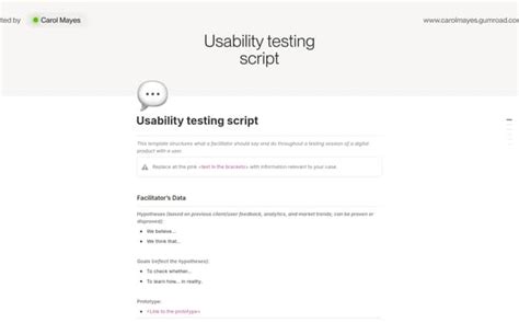 Usability Testing Script Template Notion Marketplace
