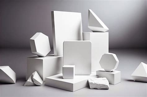 Premium Photo Strict Static Figures In 3d Art Abstract Installations Of White Color