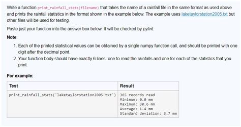 Solved Write A Function Print Rainfall Stats Filename That Chegg