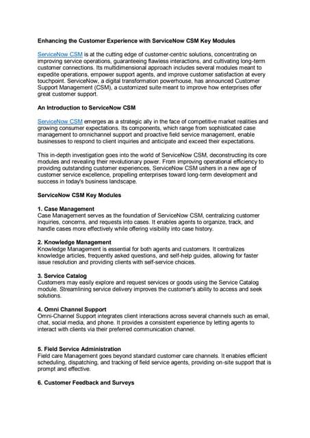 Enhancing The Customer Experience With Servicenow Csm Key Modules Pdf