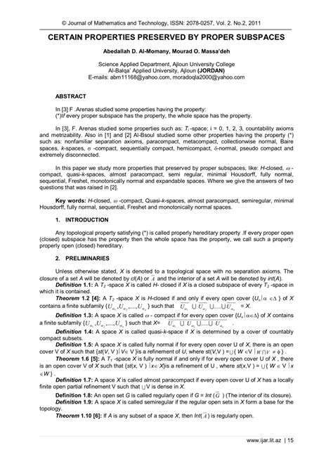 pdf certain properties preserved by proper subspaces