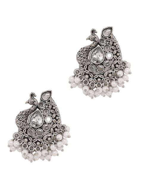 Priyaasi Tribal Elegance With Peacock Shaped Pearl Earrings