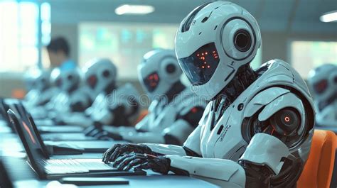 Robotic Class In A Futuristic Classroom Stock Illustration Illustration Of Digital Classroom