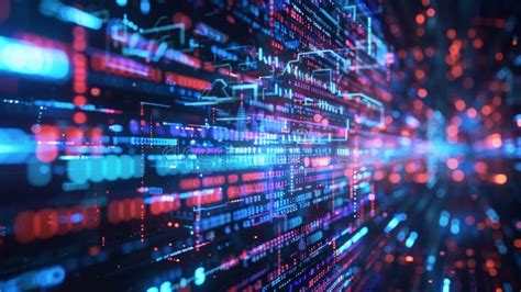 Futuristic Digital Interface With Data Streams And Blue Lights Stock