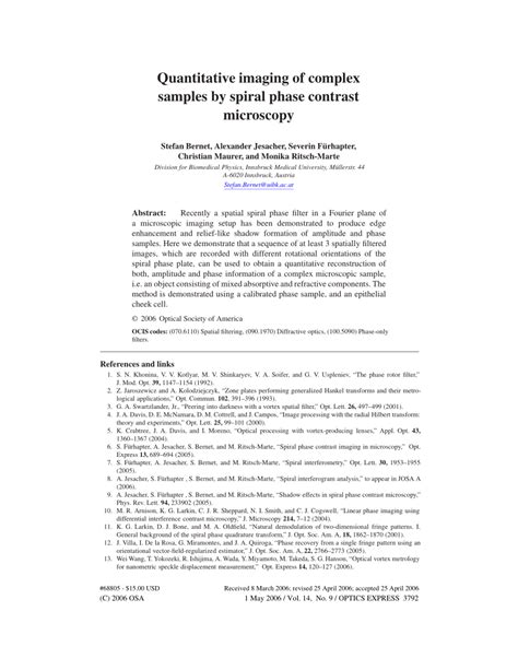 Pdf Quantitative Imaging Of Complex Samples By Spiral Phase Contrast Microscopy