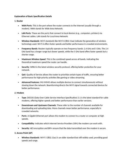 Explanation Of Basic Specification Details Pdf Wireless Access