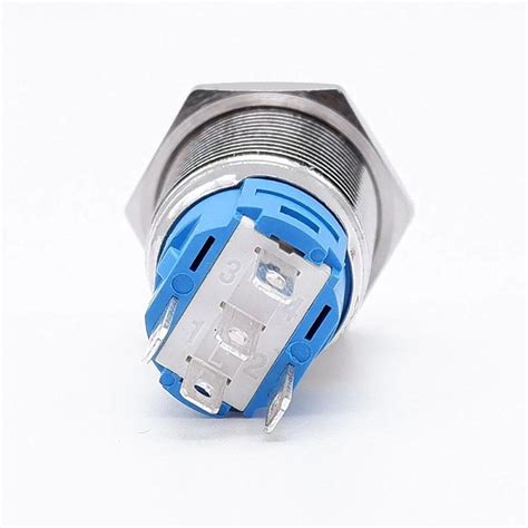 Flat Head MM V Waterproof Latching Metal Push Button Switch With White Led Light