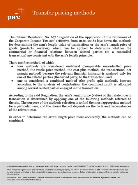 Transfer Pricing Methods Eng Pdf Cost Government Finances