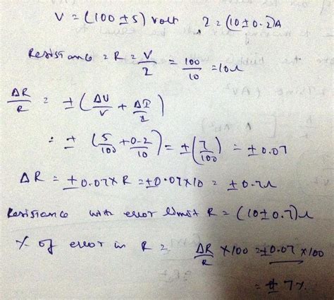 the voltage v v ± av is measured as 7 3 v±0 1 v and current i i