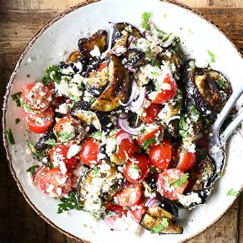 Roasted Eggplant Salad With Feta Dressing Serving Dumplings