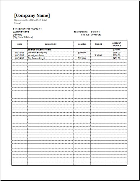 Statement Of Account Template Excel Word And Excel Templates