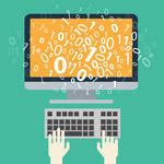 A Clipart Image Showing A Computer With Numbers Floating Around It And Hands Typing On The