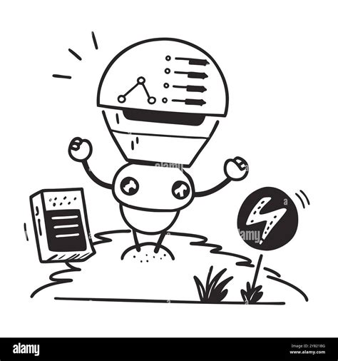 A Cheerful Lightbulb Shaped Robot With Data Graphs And Charts On Its