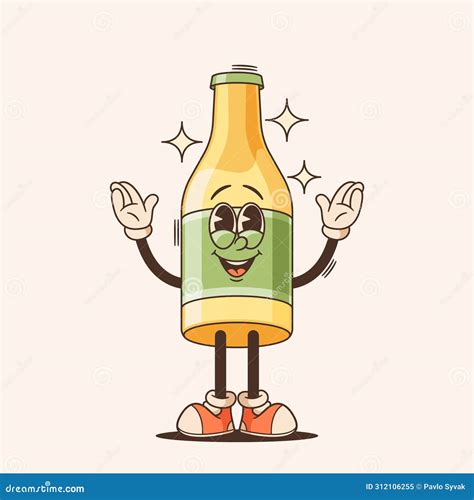 Cartoon Groovy Bottle Character Isolated Vector Vibrant Animated