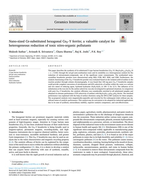 Pdf Nano Sized Ce Substituted Hexagonal Co2y Ferrite A Valuable Catalyst For Heterogeneous