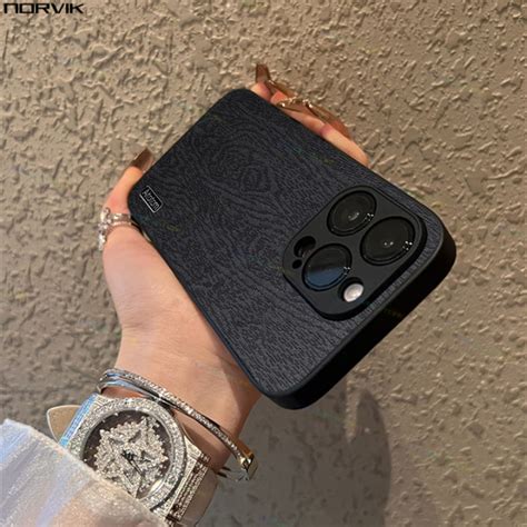 Norvik New Business Leather Soft Casing Nature Simulated Wood Grain Tpu Green Phone Case For