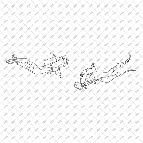 Cad Vector Swimmers And Divers In Top Side Bottom Views