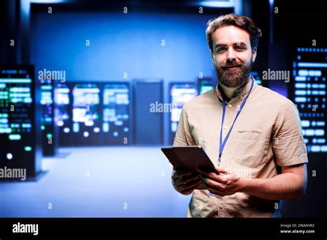 Portrait Of Technician Making Sure Servers In Cloud Computing Business