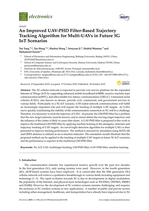 Pdf An Improved Uav Phd Filter Based Trajectory Tracking Algorithm For Multi Uavs In Future 5g