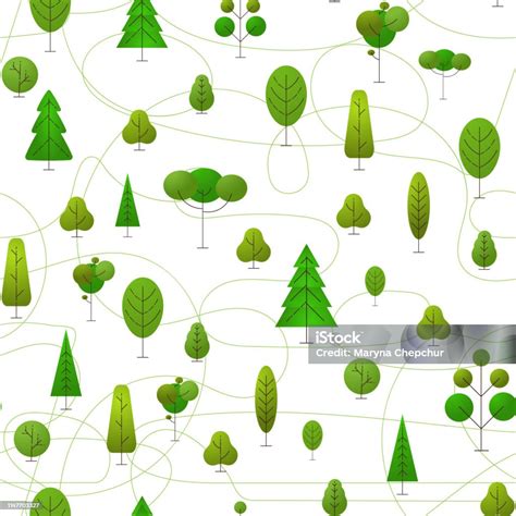 나무와 숲 경로와 원활한 벡터 패턴입니다 직물 벽지 기프트 랩 또는 엽서를 위한 기하학적 인 디자인 벡터 일러스트 0명에 대한 스톡 벡터 아트 및 기타 이미지 Istock