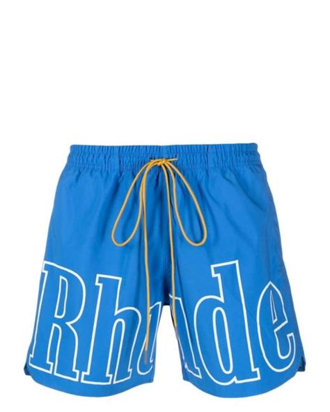 Rhude Logo Print Swim Shorts In Blue For Men Lyst