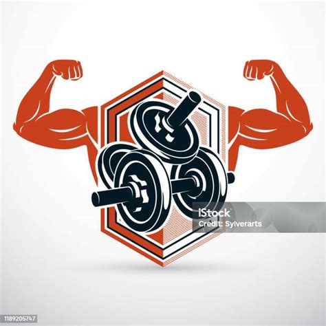 강한 남자 이두근 팔과 아령의 벡터 그림입니다 역도 체육관 기호 스포츠 클럽 강철에 대한 스톡 벡터 아트 및 기타 이미지 강철 근육 덤벨 Istock