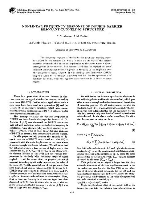 Pdf Nonlinear Frequency Response Of Double Barrier Resonant Tunneling Structure Dokumentips