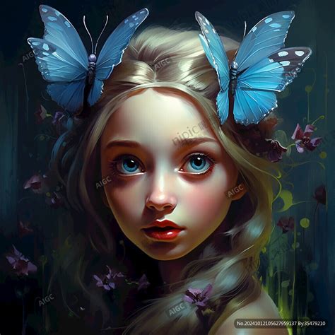 Ai创作图写实唯美插画 插画女孩与蝶 数字肖像插画 插画 高精女孩原画稿 写实少女 超写实插画 Cg绘画作品 Cg插画 蝴蝶少女 欧美插画 原创厚涂 蝴蝶女人ogo 国外插画 厚涂头像