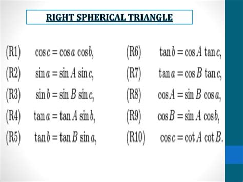 Right Spherical Triangle Trigonometry