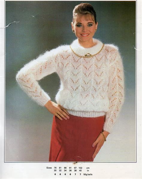 Womens Mohair Sweater Knitting Pattern Pdf Ladies Lacy Jumper 30 40