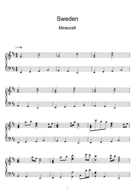 Minecraft C418 Sweden Minecraft Soundtrack Sheet Music Midi
