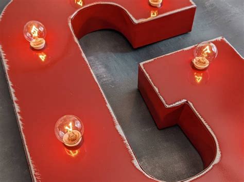 Large Red Metal Marquee Letters Light Up Lighted Sign Etsy