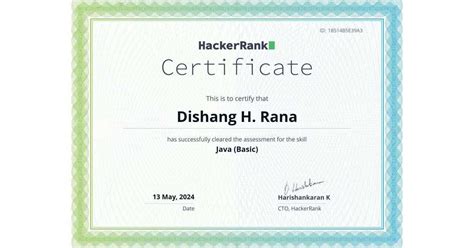 Dishang H Rana On Linkedin Hackerrank Skill Certificate