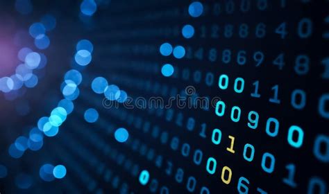 digital binary code streaming on dark backdrop with selective blue