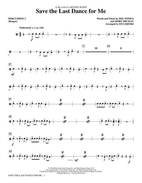 Save the Last Dance for Me arr Ed Lojeski Percussion by Michael Bublé Sheet Music for