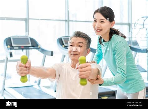 Old Men Teaching Under The Guidance Of Fitness In Private Stock Photo Alamy